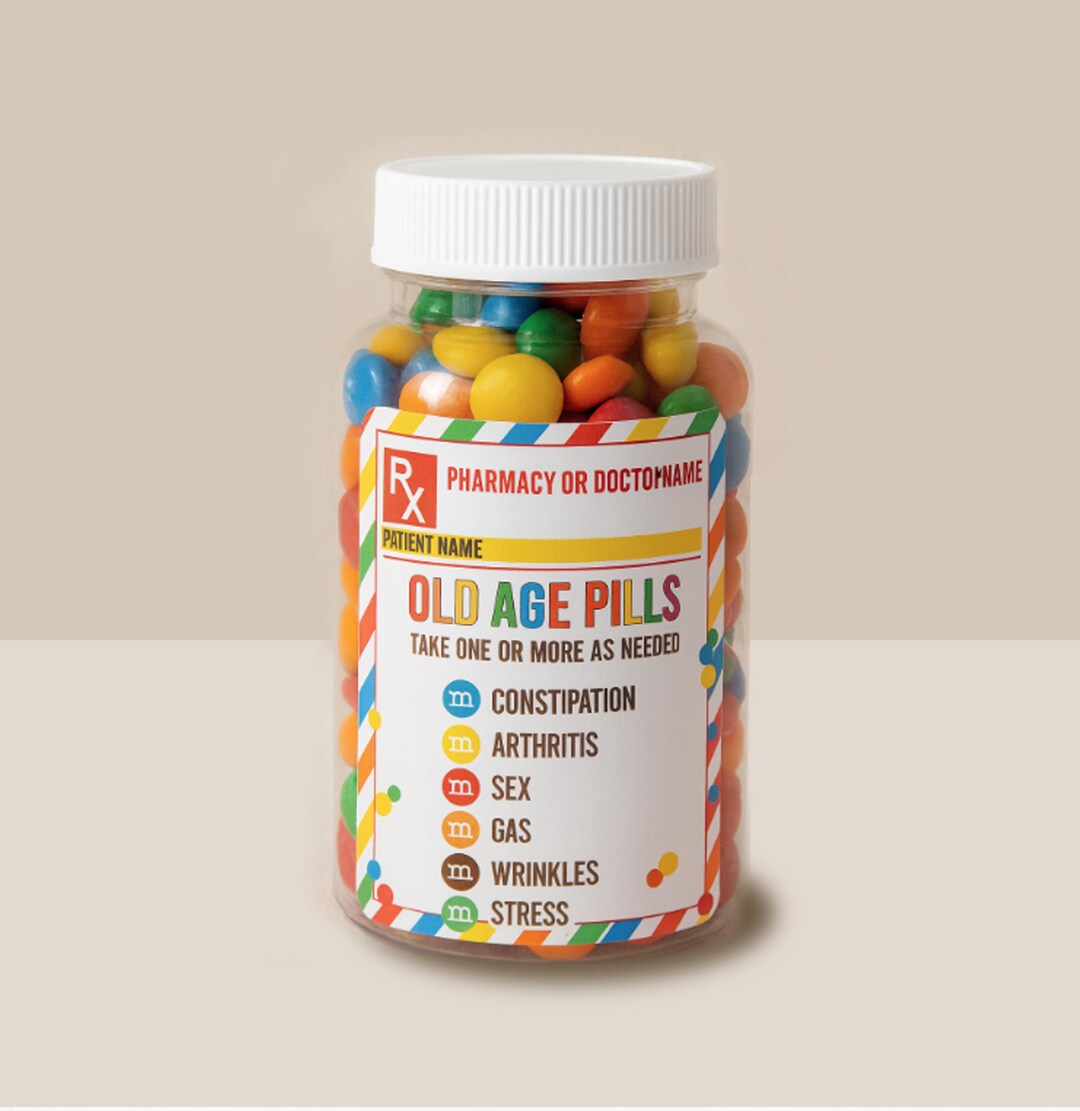 Old Age Pills Gift Tag Printable – Funny Over-the-hill Birthday Tag ...