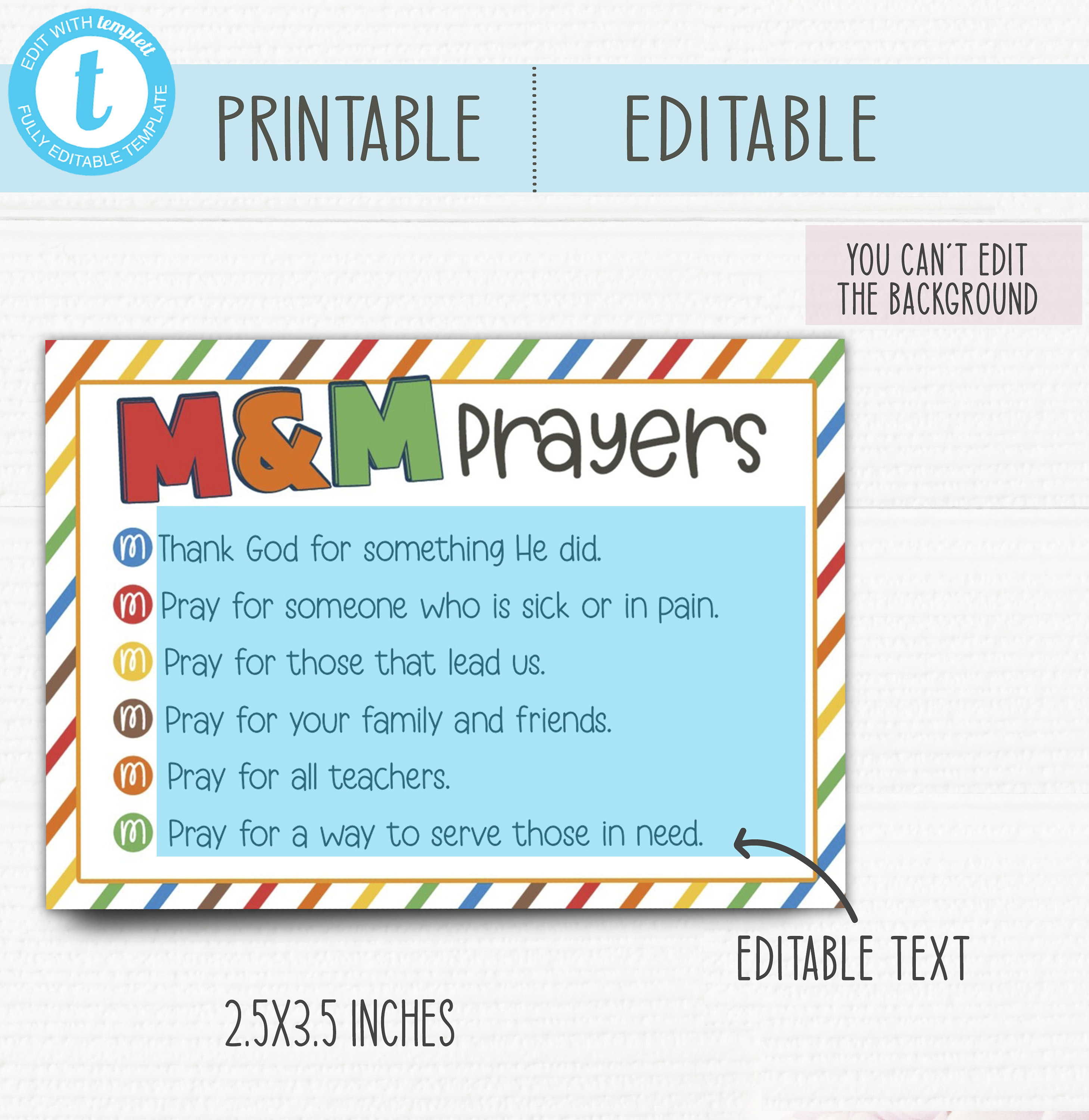 Printable M&M Prayers Tag. Editable Sunday School Cards. VBS. Instant ...