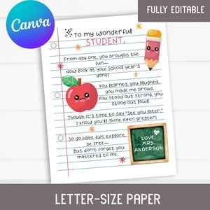 Editable End of School Year Letter for Students – Last Day Gift From ...