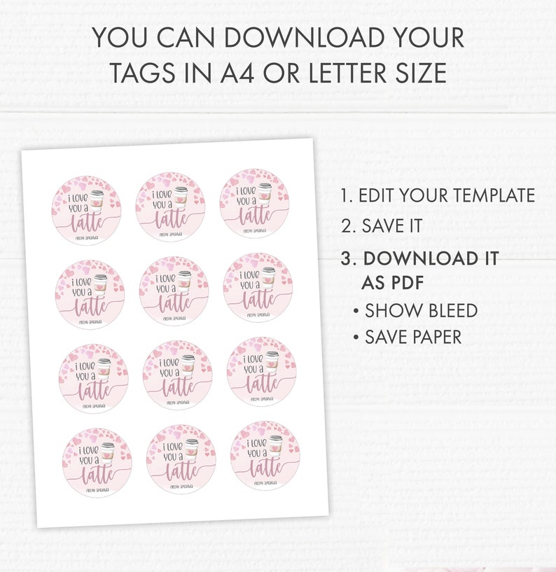 Printable Thanks a Latte Tag. Favor Tag. Pink Watercolor. Three Sizes ...