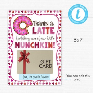Printable Valentines Gift Card Holder. Thanks a Latte for Taking Care ...
