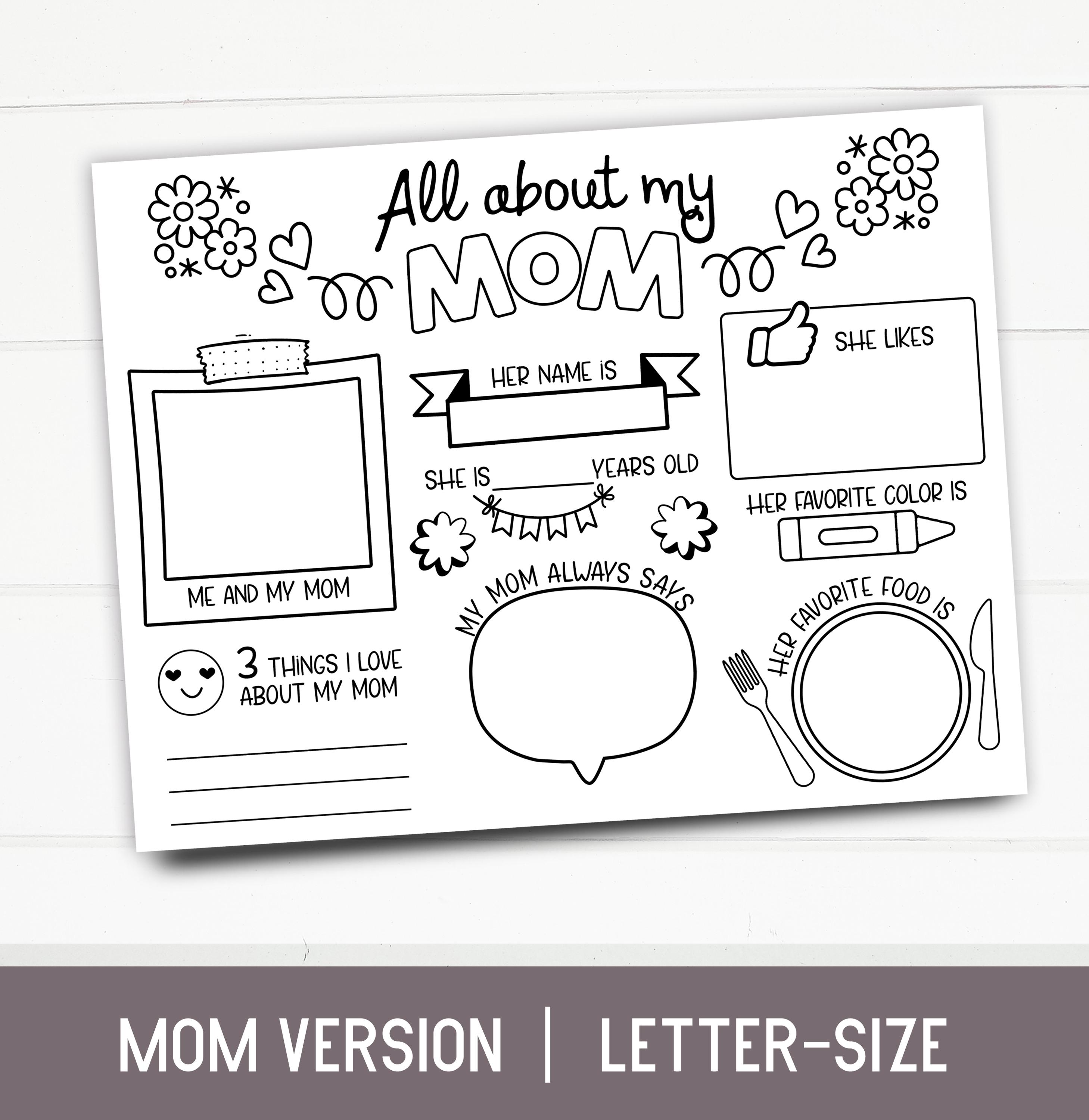 All About My Mom Printable Coloring Card | Mother’s Day Activity | A4 ...