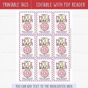 Printable Donut Favor Tags. Staff, Employee Appreciation Tag. Thanks a ...
