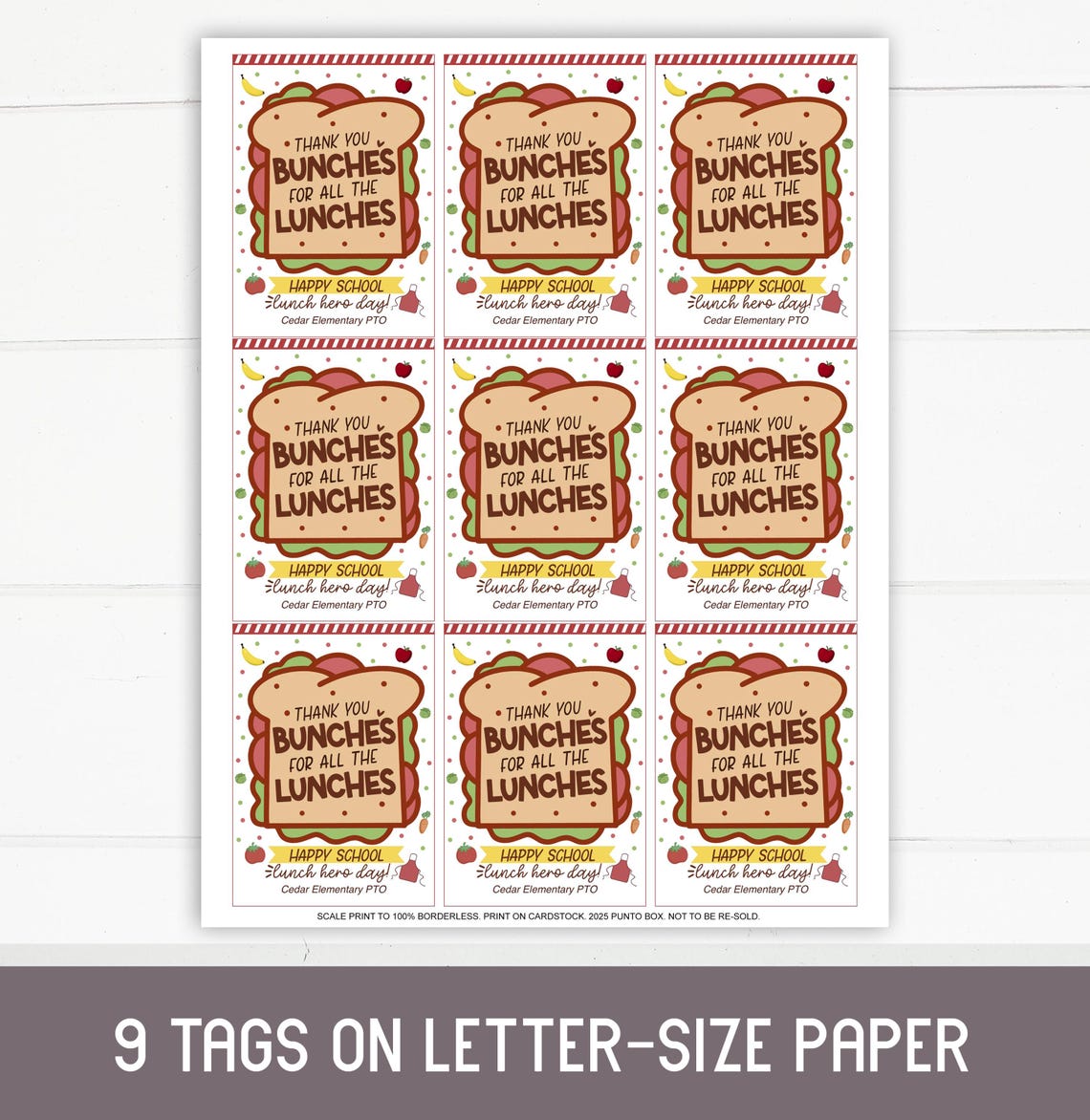 Printable School Lunch Hero Day Tag | Thank You Bunches for All the ...