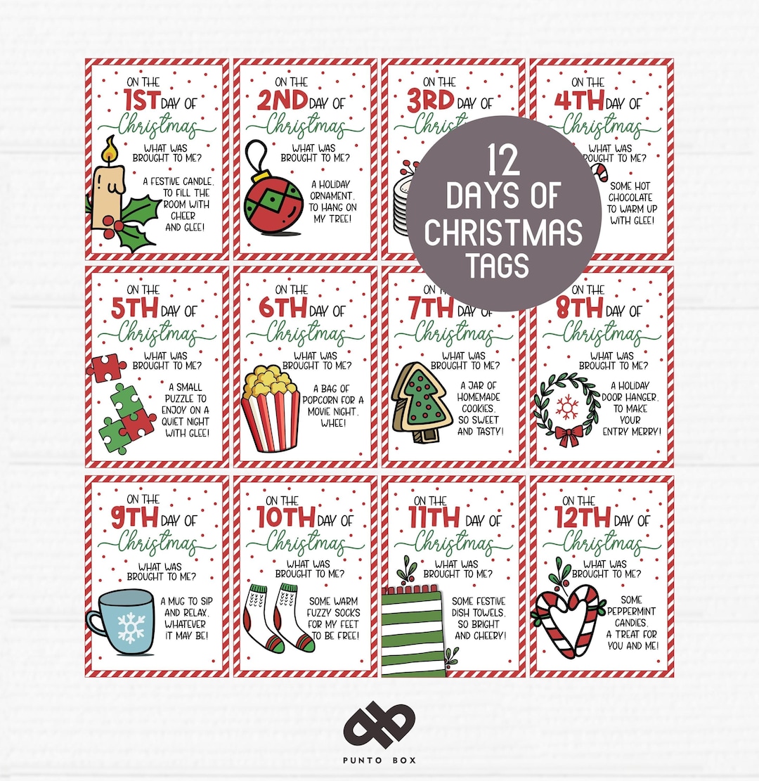 Printable 12 Days of Christmas Gift Tags. Christmas Favor Tags. Instant ...