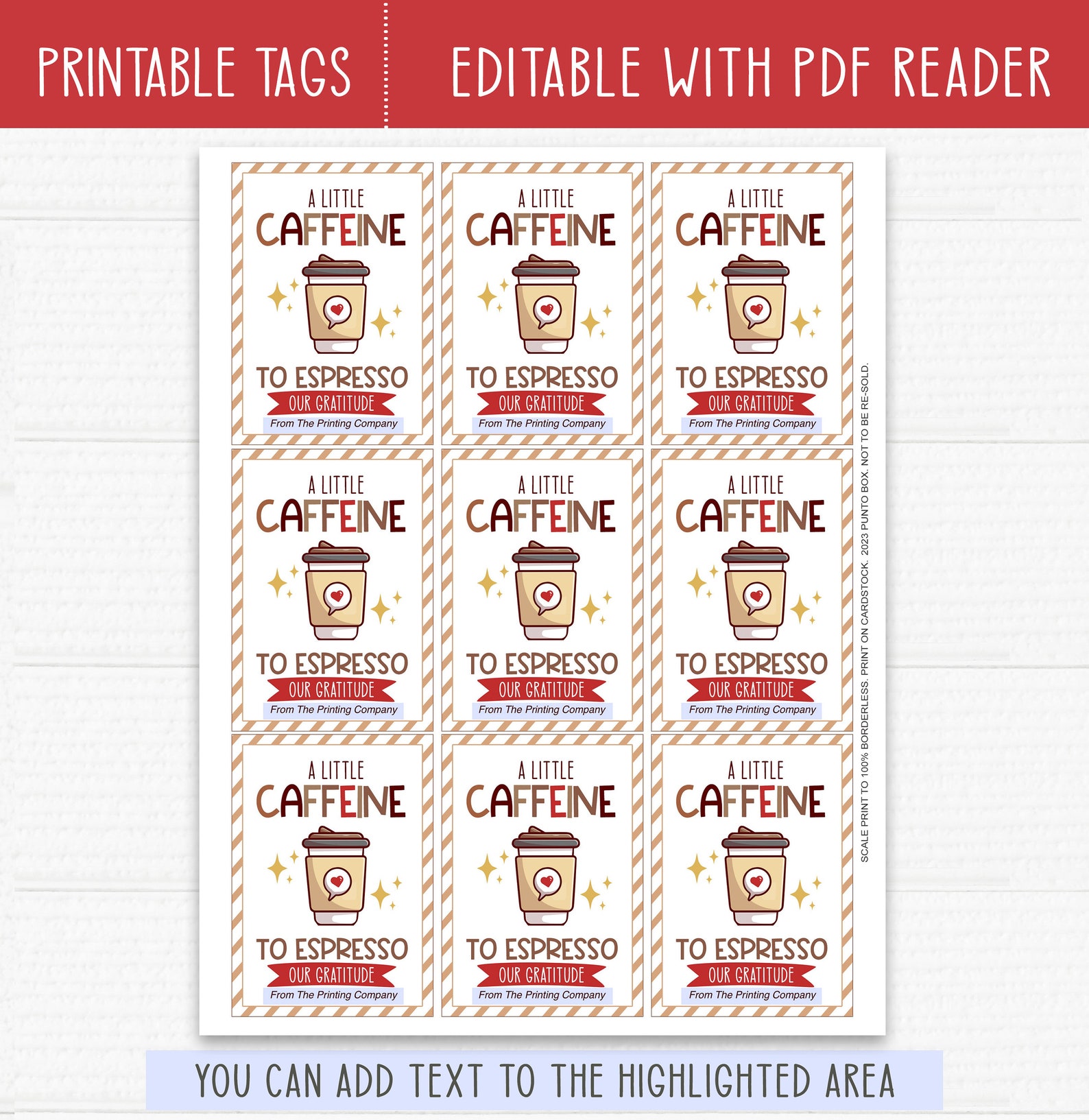 Printable Coffee Teacher Gift Tag. Espresso Our Gratitude. Appreciation ...