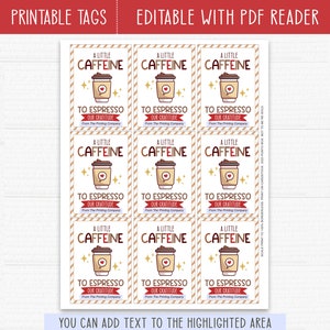 Printable Coffee Teacher Gift Tag. Espresso Our Gratitude. Appreciation ...