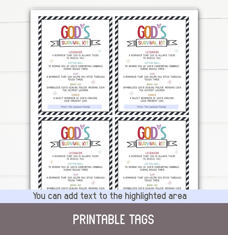 Printable Gods Survival Kit. Christian Survival Kit. Religious Gift ...