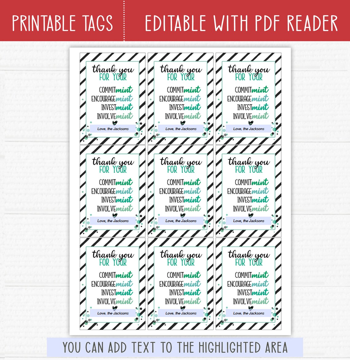 Printable Teacher Appreciation Favor Tag. Thank You for Your Commitmint ...