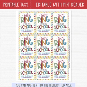 Printable Back to School Pop Tag. Editable Template. Let's Ring Into ...