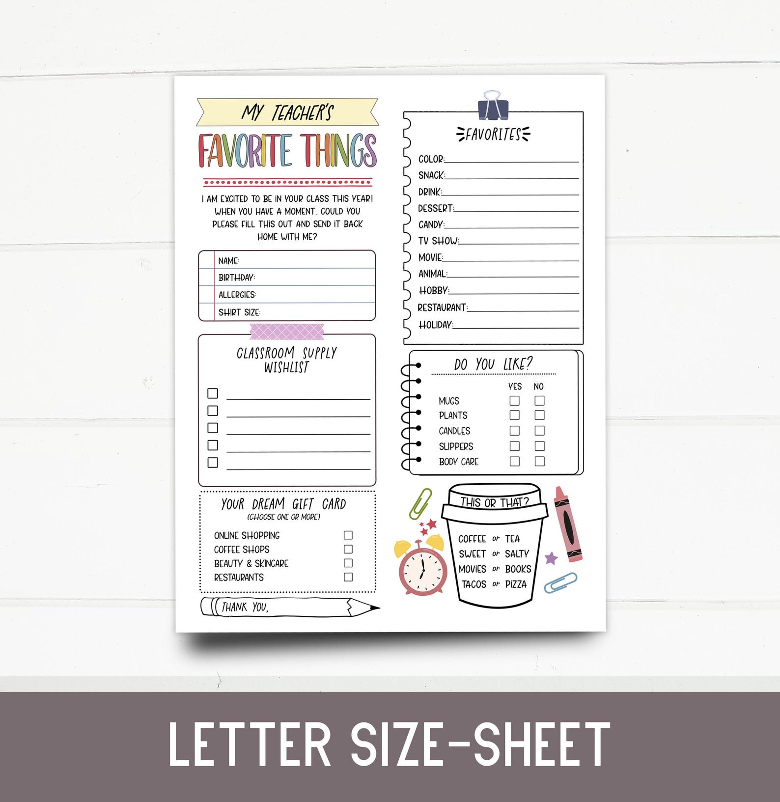 Getting to Know My Teacher Printable | All About My Teacher | Teacher’s ...