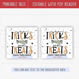 Printable Halloween Favor Tags. Just Treats, No Tricks. Instant ...