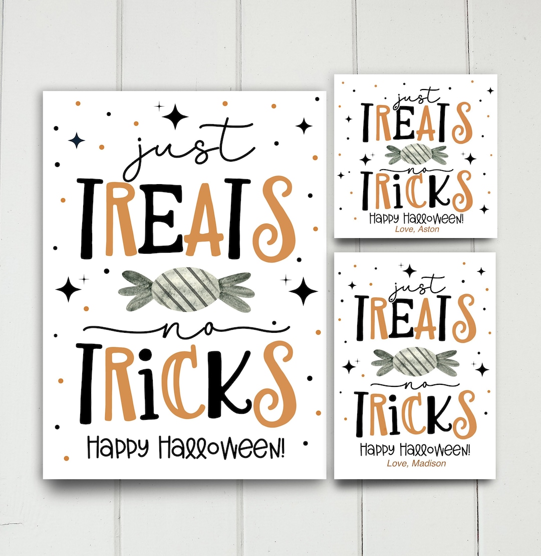 Printable Halloween Favor Tags. Just Treats Not Tricks. Greeting Card ...