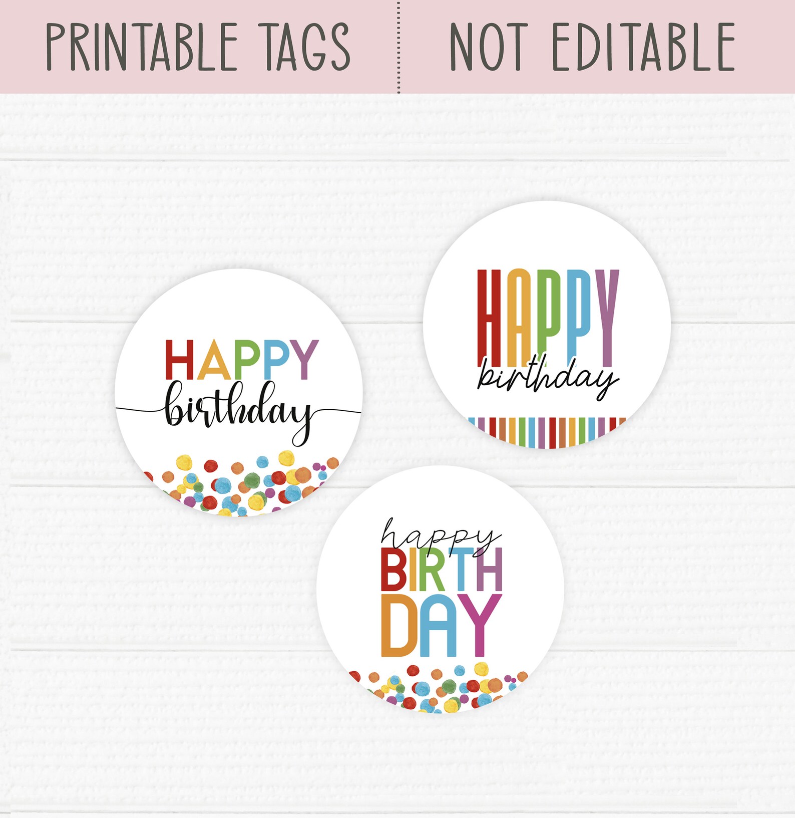 Printable Round Favor Birthday Tags. Not Editable. Three - Etsy