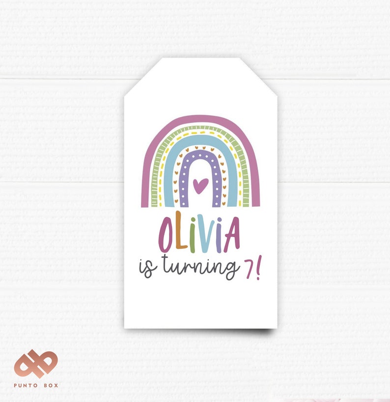 Printable Birthday Rainbow Tags. Favor Tags. She is Turning. Editable ...