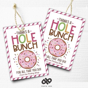 Printable Donut Favor Tags. Staff, Employee Appreciation Tag. Thanks a ...