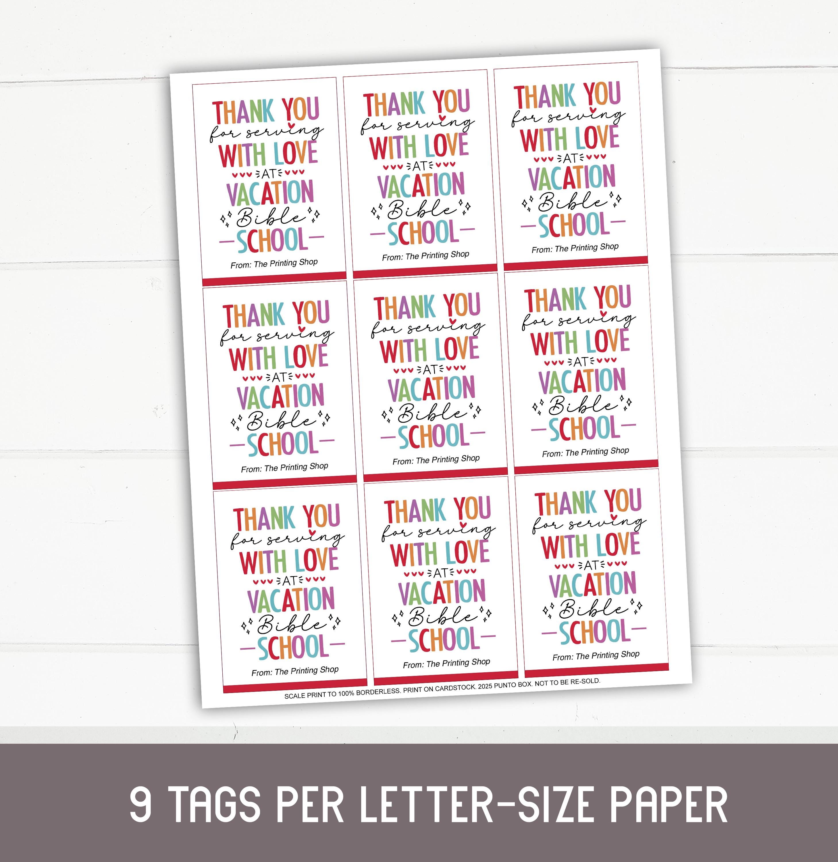 3 Printable VBS Thank You Tags for Teachers and Volunteers. Vacation ...