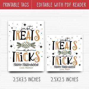 Printable Halloween Favor Tags. Just Treats Not Tricks. Greeting Card ...