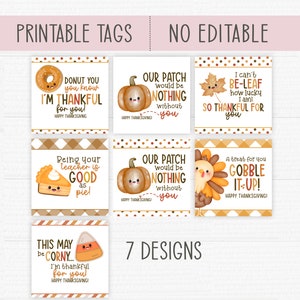 Printable Thanksgiving Tags. Favor Tags for Students. Thankful for You ...