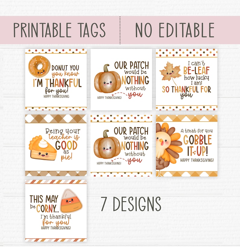 Printable Thanksgiving Tags. Favor Tags for Students. Thankful - Etsy