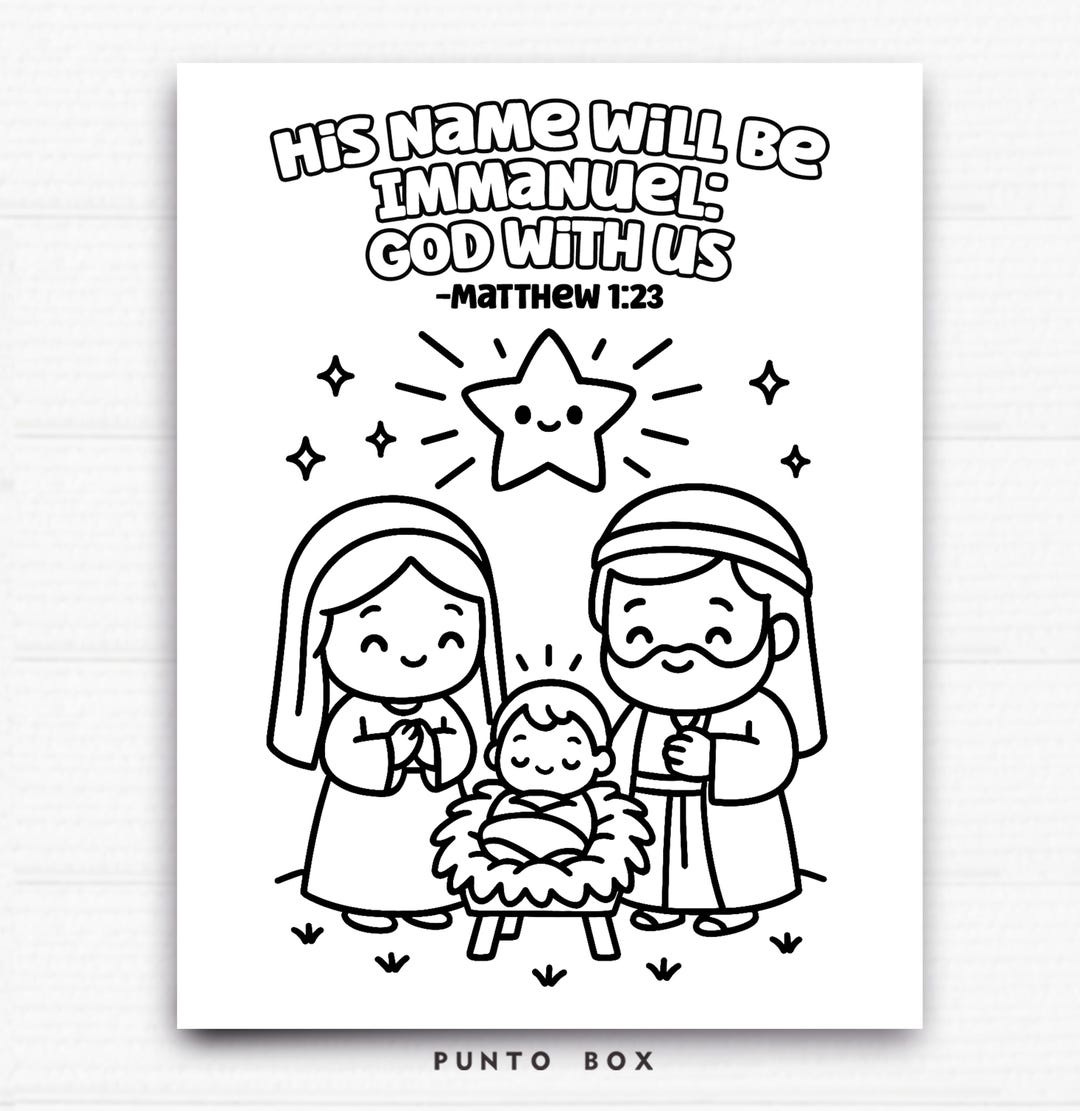 Christmas Coloring Page Immanuel God With Us | Matthew 1:23 Bible Verse ...