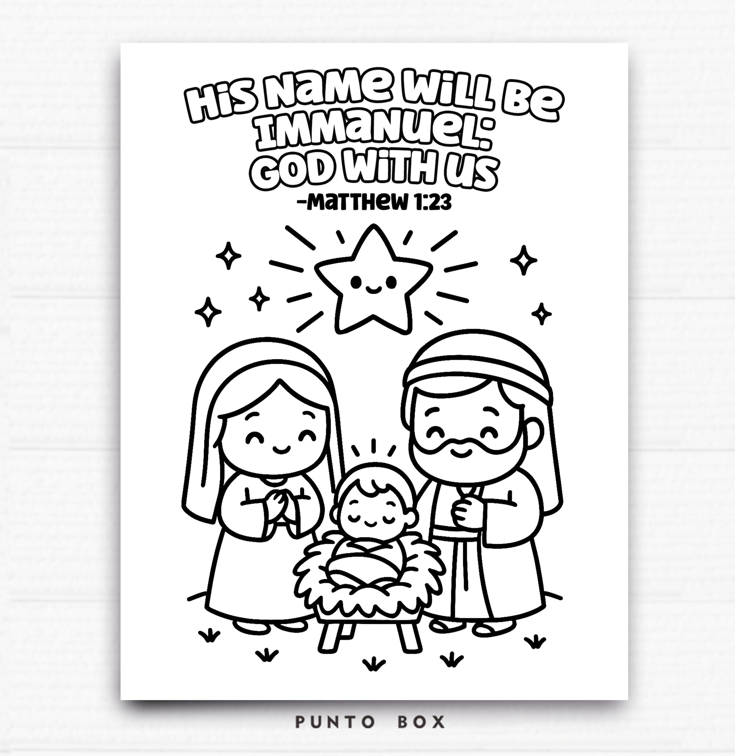 Christmas Coloring Page Immanuel God With Us | Matthew 1:23 Bible Verse ...
