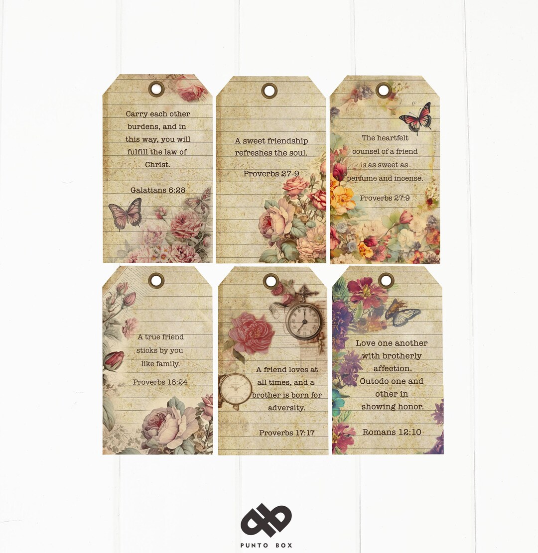 Printable Scripture Tags. Friendship Bible Verses. Vintage Labels. - Etsy