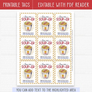 Printable Gift Tag. Soup Label. You Are Souper. Teacher, Employee ...