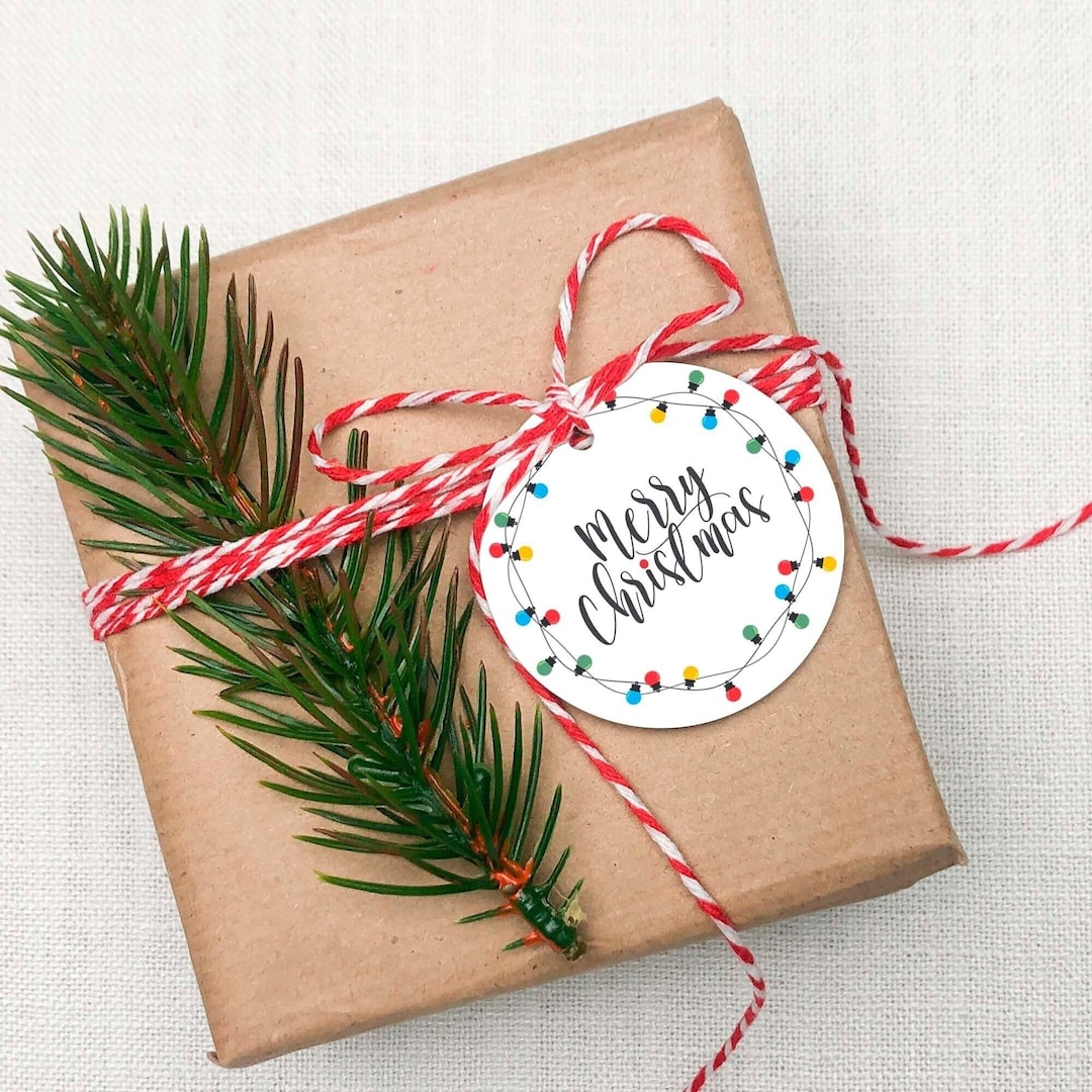 Printable Merry Christmas Round Tag. Digital Download. Light Bulb ...