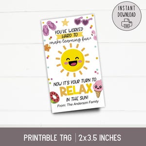 End of Year Teacher Gift Tag Printable • "relax in the Sun" Tag ...