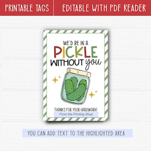 Printable Pickle Favor Tags. Staff, Employee Appreciation Tag. Thank ...