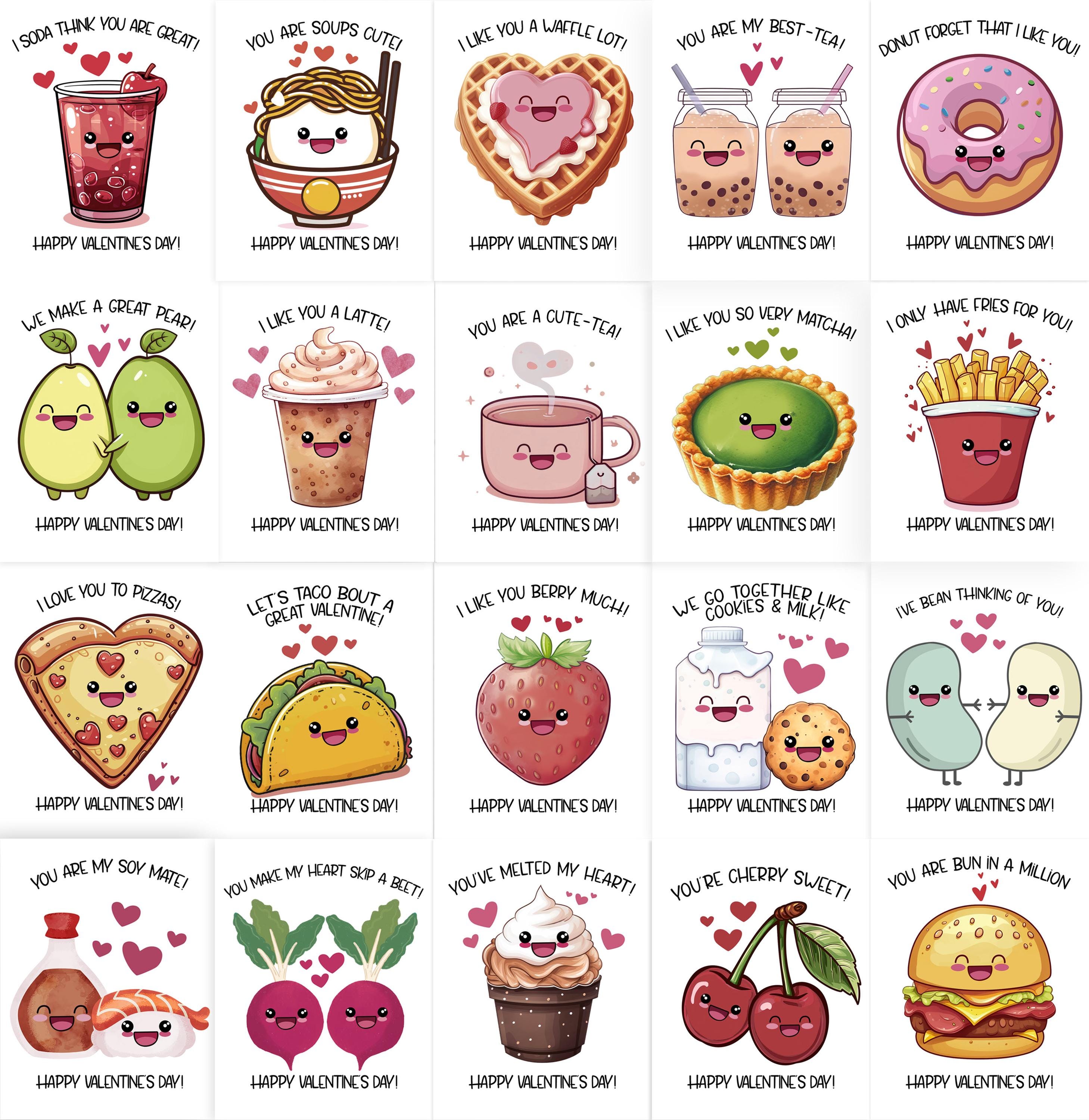 Valentine’s Food Pun Cards | Cute & Editable | 20-pack. Instant ...