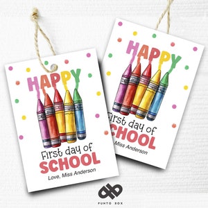Printable Crayons First Day of School Tag. Editable Gift Label. Welcome ...
