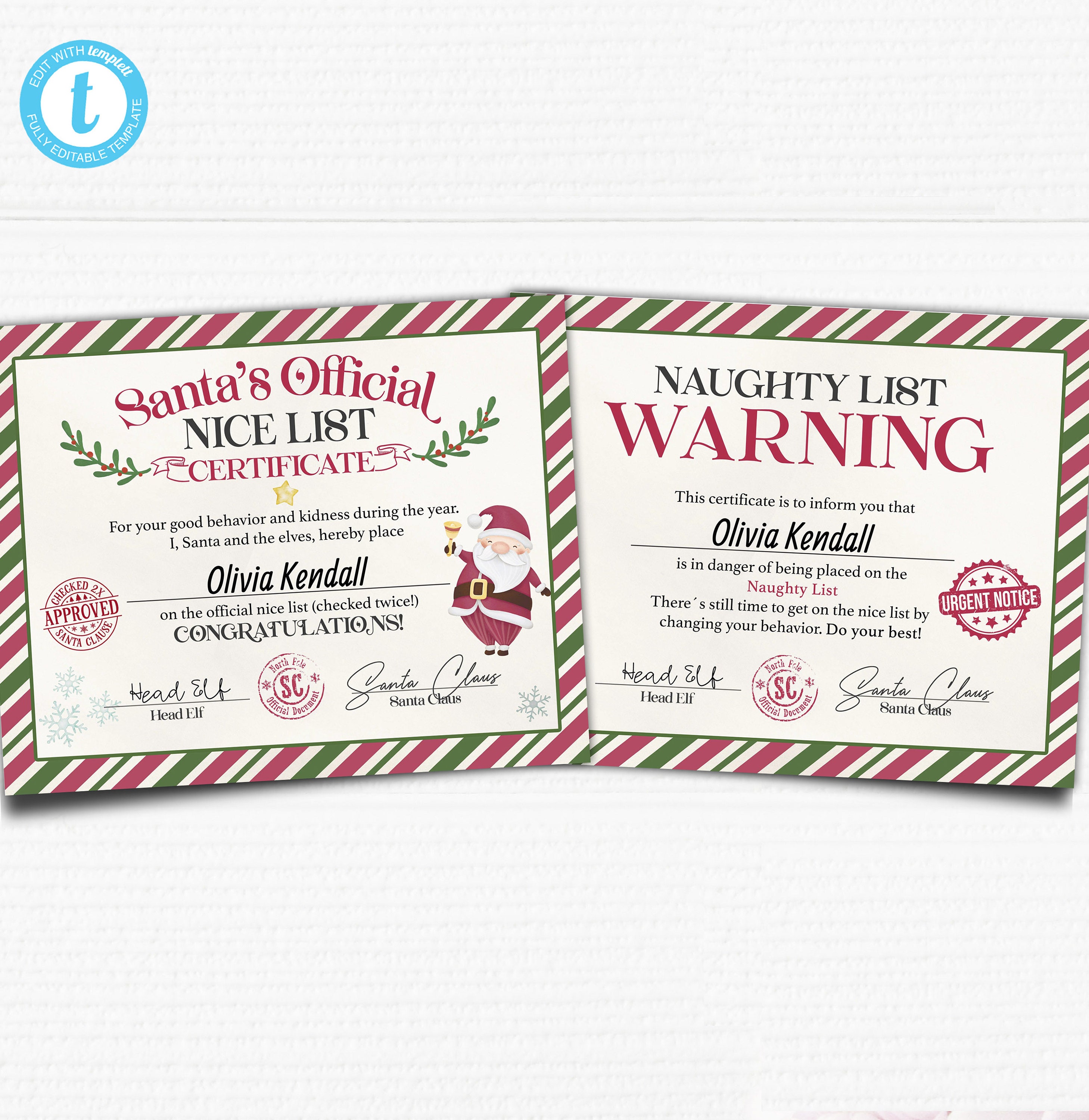 Printable Editable Santa Letter. Nice List and Warning - Etsy