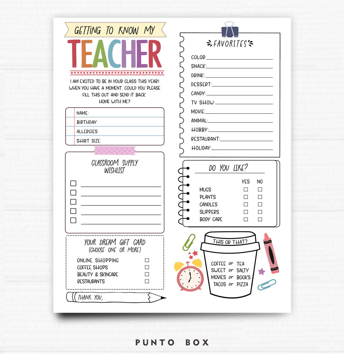 Editable Getting to Know My Teacher Printable | Teacher Favorites ...