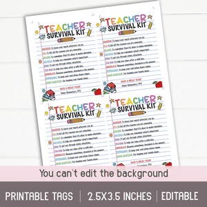 Printable Back to School Teacher Survival Kit Tag. Teacher Gift ...