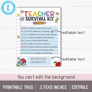 Printable Back to School Teacher Survival Kit Tag. Teacher Gift ...