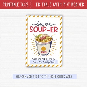 Printable Gift Tag. Soup Label. You Are Souper. Teacher, Employee ...