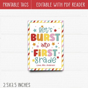 Printable Back to School Star Burst Tag. Editable Tag. First Grade ...