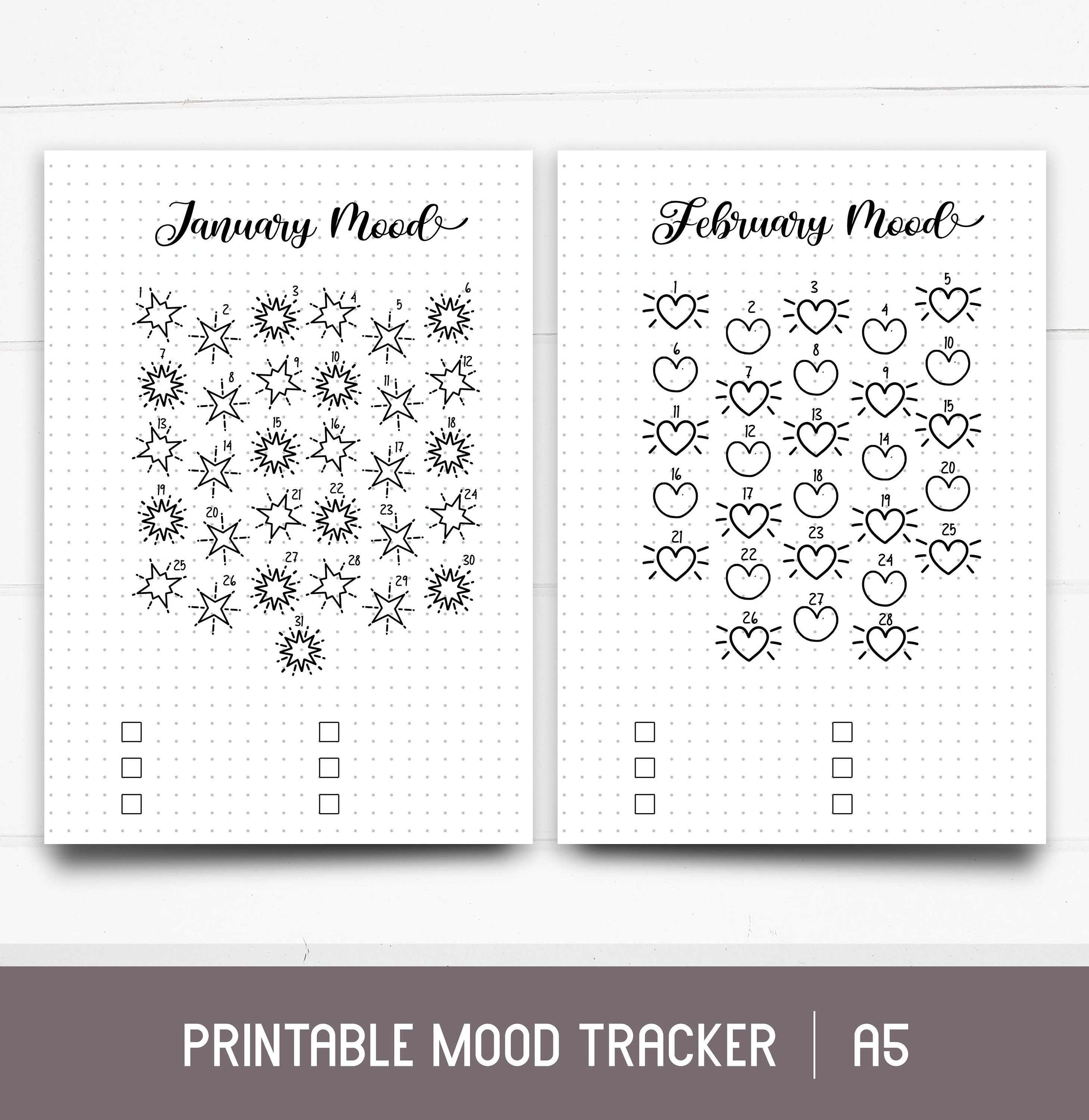 Printable Mood Tracker Bundle. Monthly Mood Trackers. A5 Journal Page ...