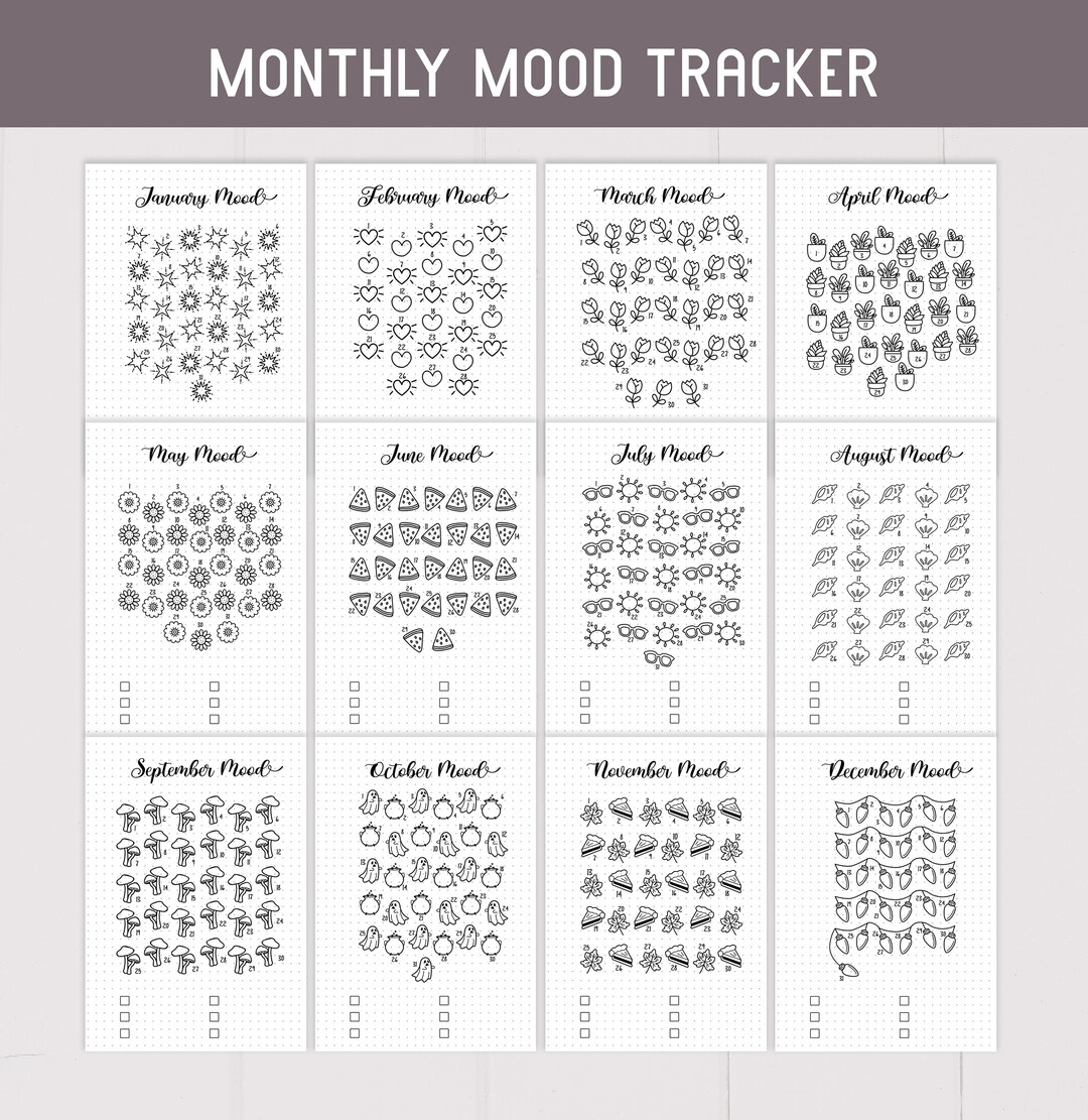 Printable Mood Tracker Bundle. Monthly Mood Trackers. A5 Journal Page ...