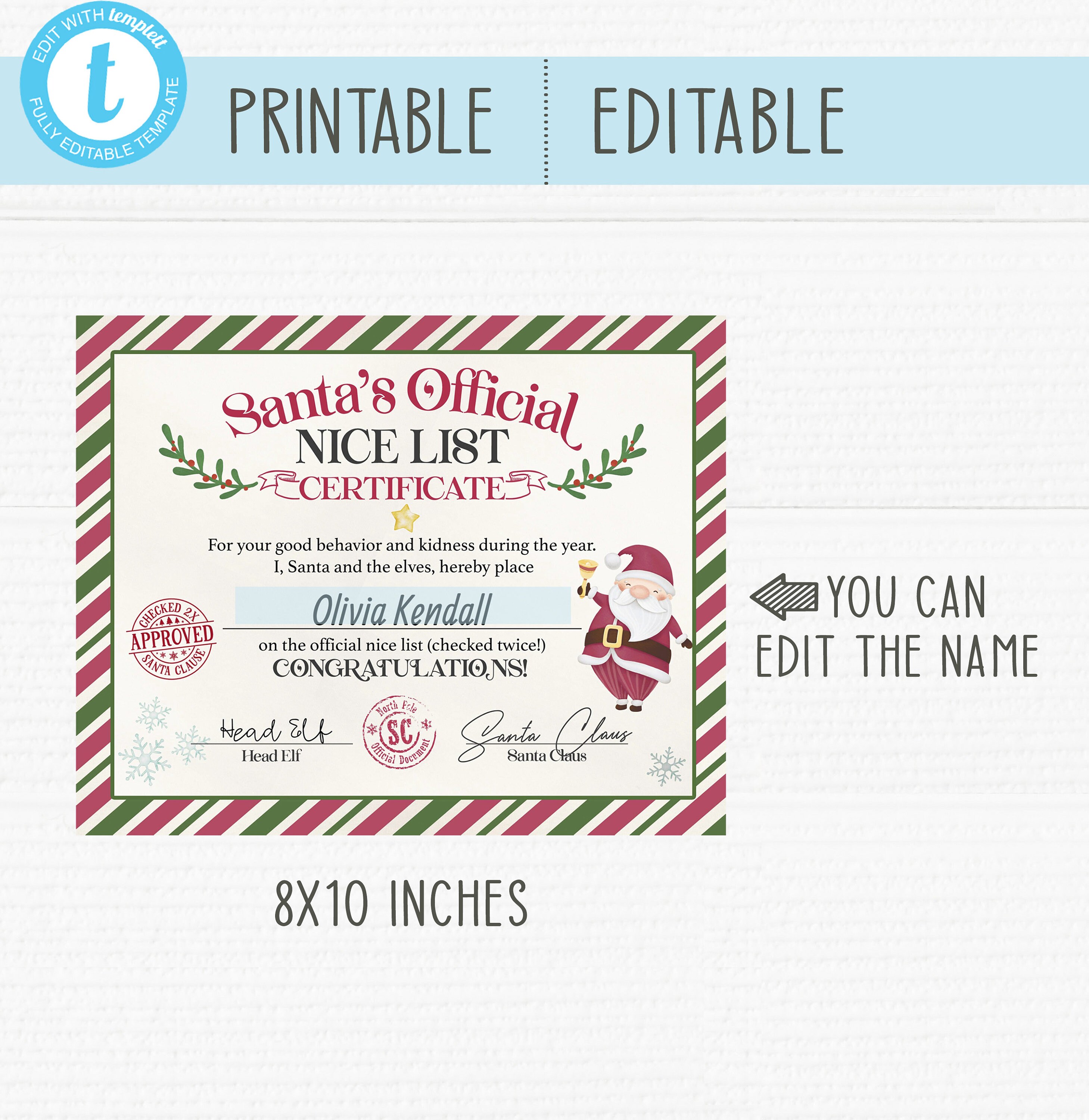 Printable Editable Santa Letter. Nice List and Warning - Etsy