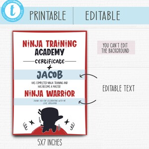 Editable Ninja Party Invitation. Boy Birthday Party. Free Favor Tag and ...