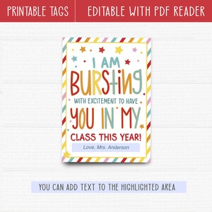 Printable Back to School Star Burst Tag. Editable Tag. Bursting With ...