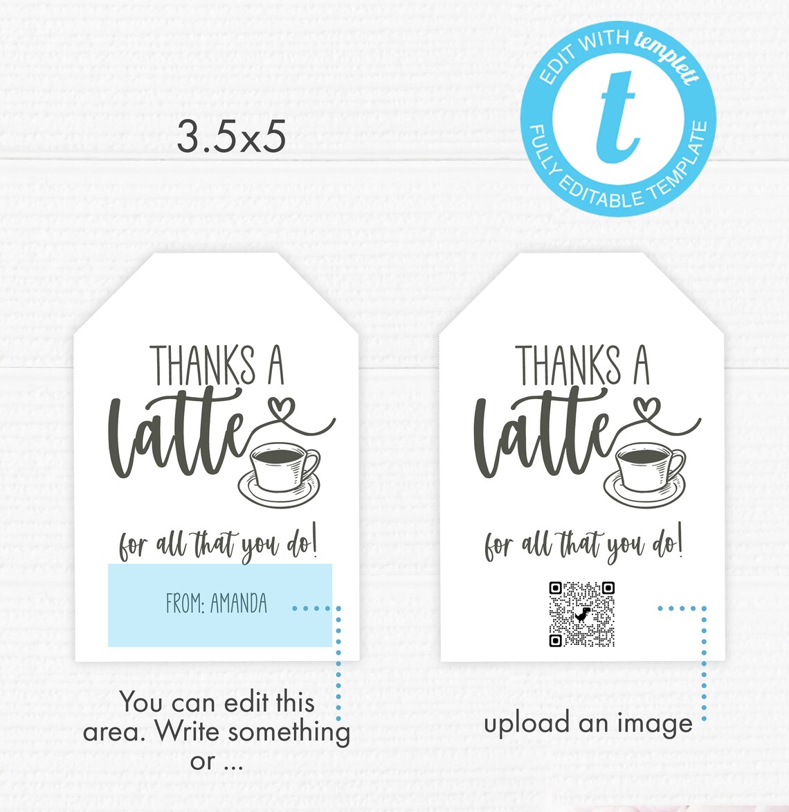 Printable Thanks a Latte Tag. Three Sizes. Gray. Editable - Etsy