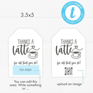 Printable Thanks a Latte Tag. Three Sizes. Gray. Editable Template - Etsy
