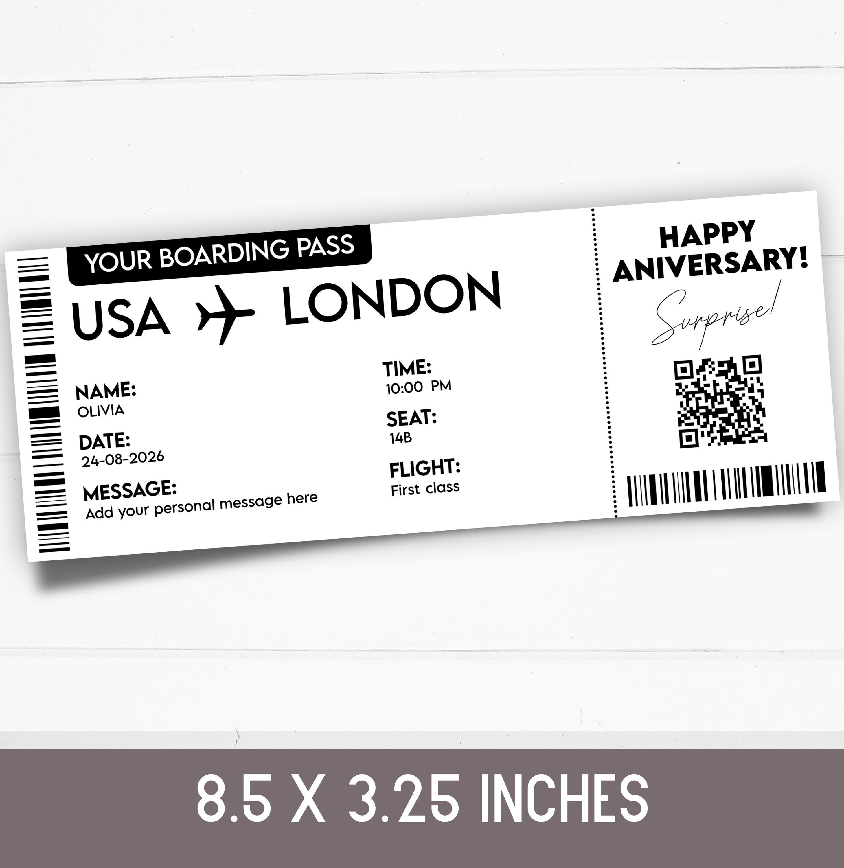 Editable Boarding Pass Template • Printable Plane Ticket Gift • Travel ...