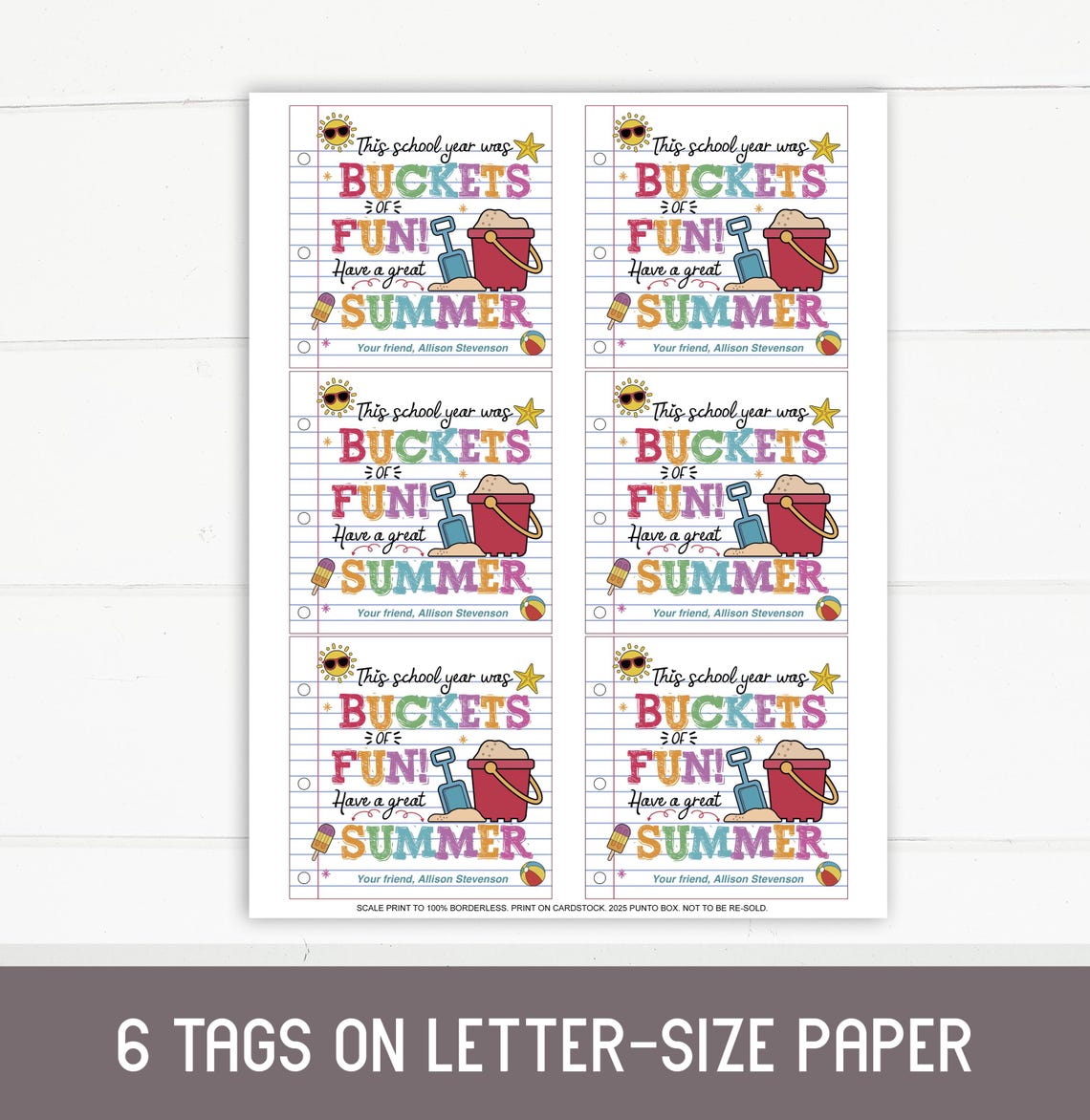 End of Year Gift Tag | Buckets of Fun Printable Tag | Summer Student ...