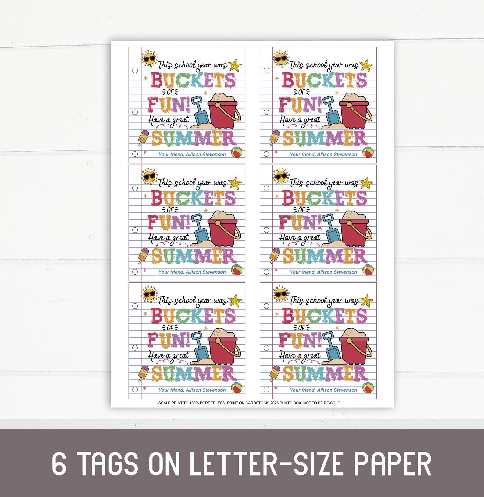 End of Year Gift Tag | Buckets of Fun Printable Tag | Summer Student ...