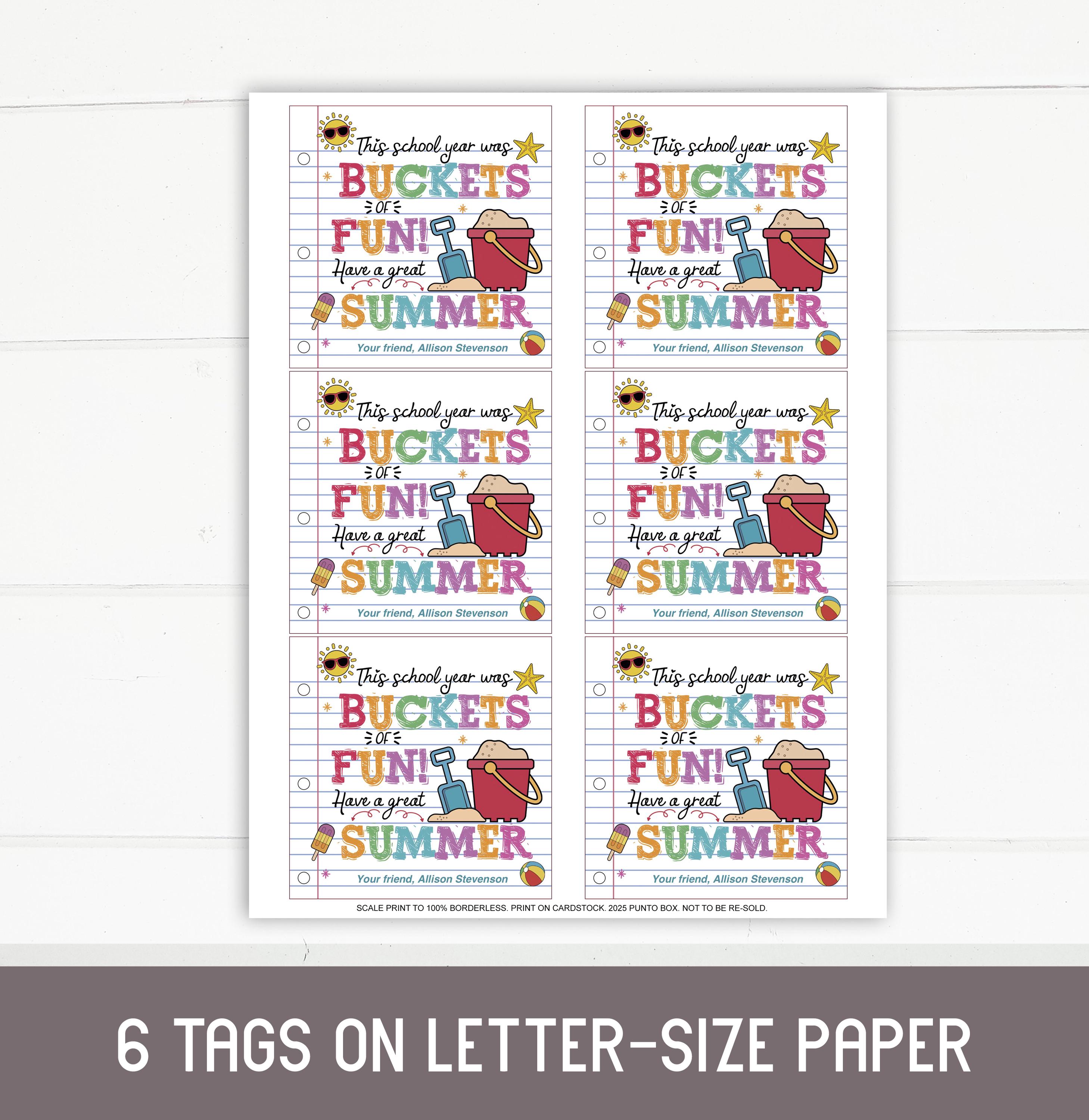 End of Year Gift Tag | Buckets of Fun Printable Tag | Summer Student ...